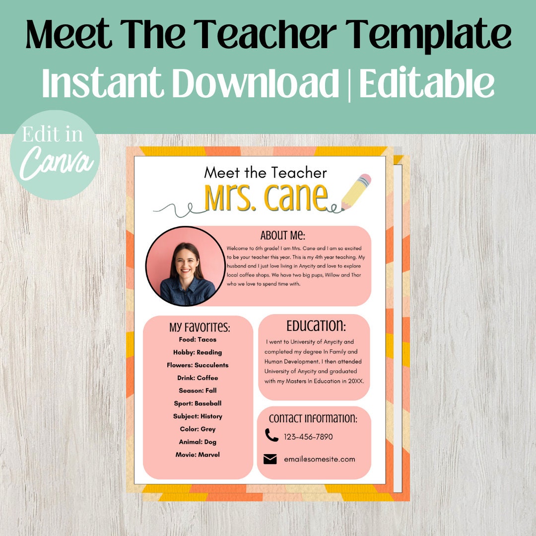 Meet the Teacher Classroom Printable Template Teacher - Etsy UK