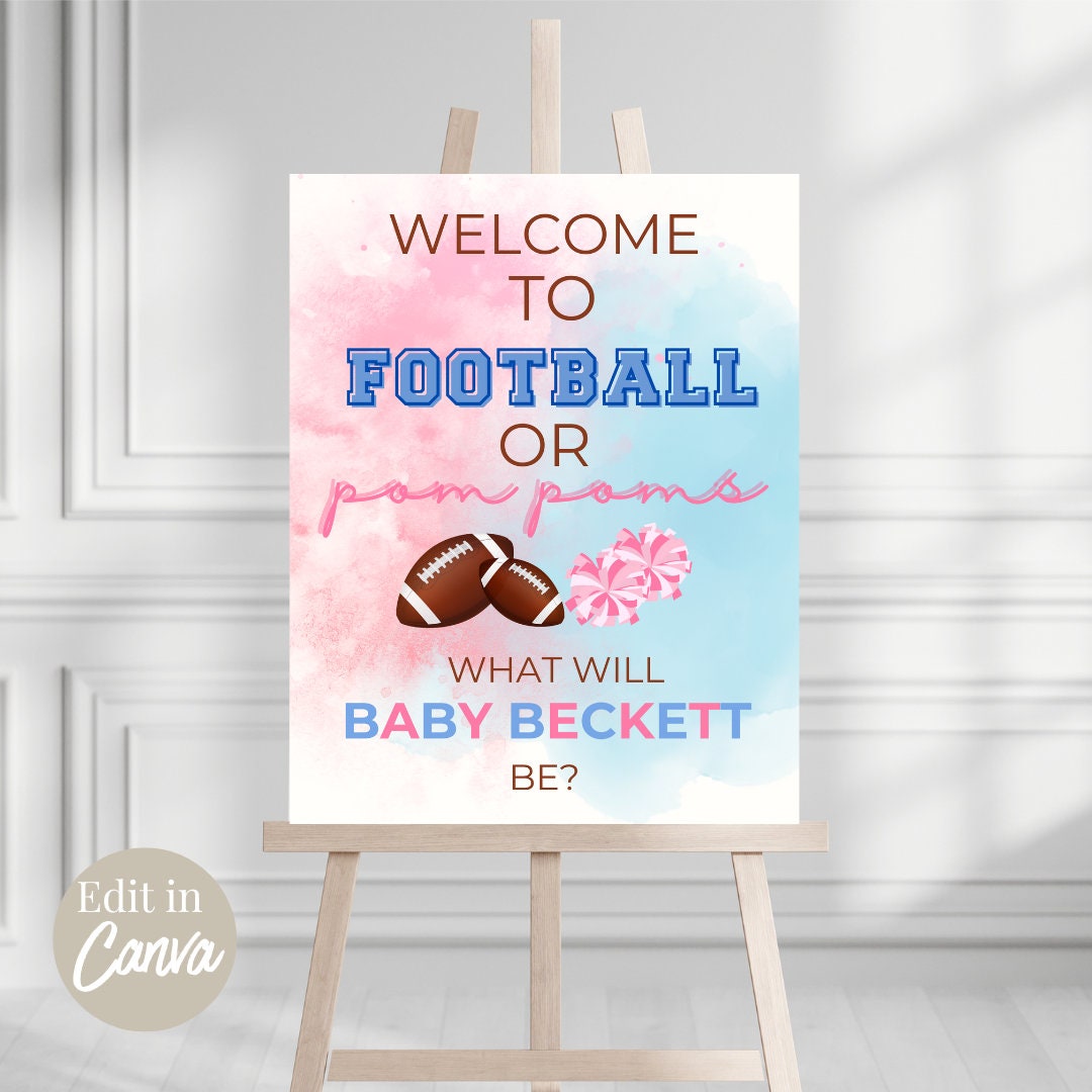 Football or Poms Poms Gender Reveal Welcome Sign,touchdown or Poms Poms ...