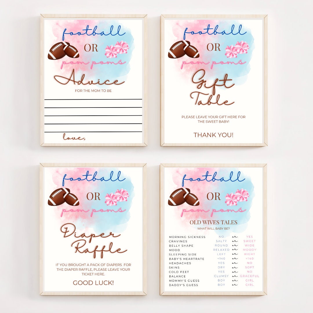 Football or Poms Poms Gender Reveal Custom Sign,touchdown or Poms Poms ...