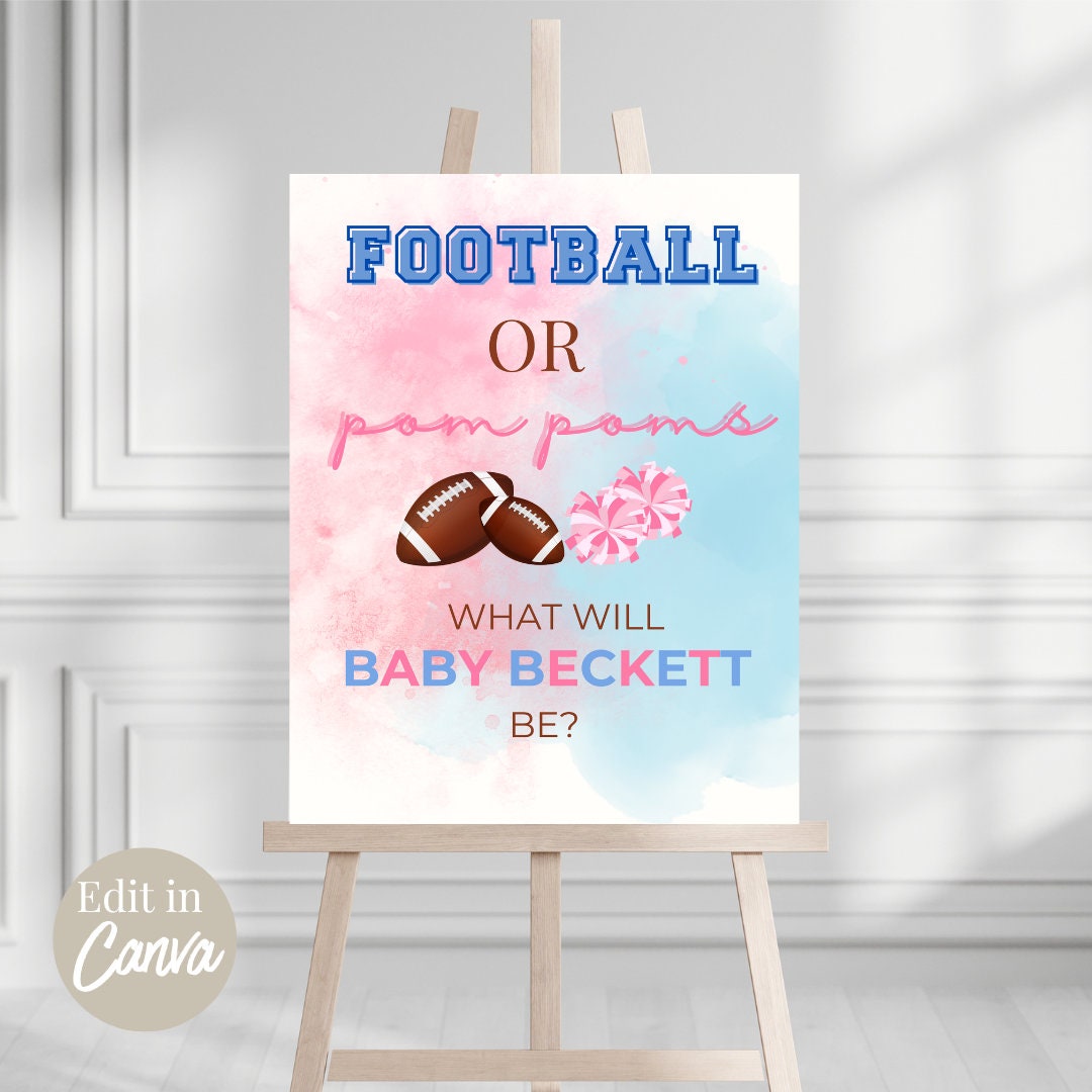 Football or Poms Poms Gender Reveal Welcome Sign,touchdown or Poms Poms ...