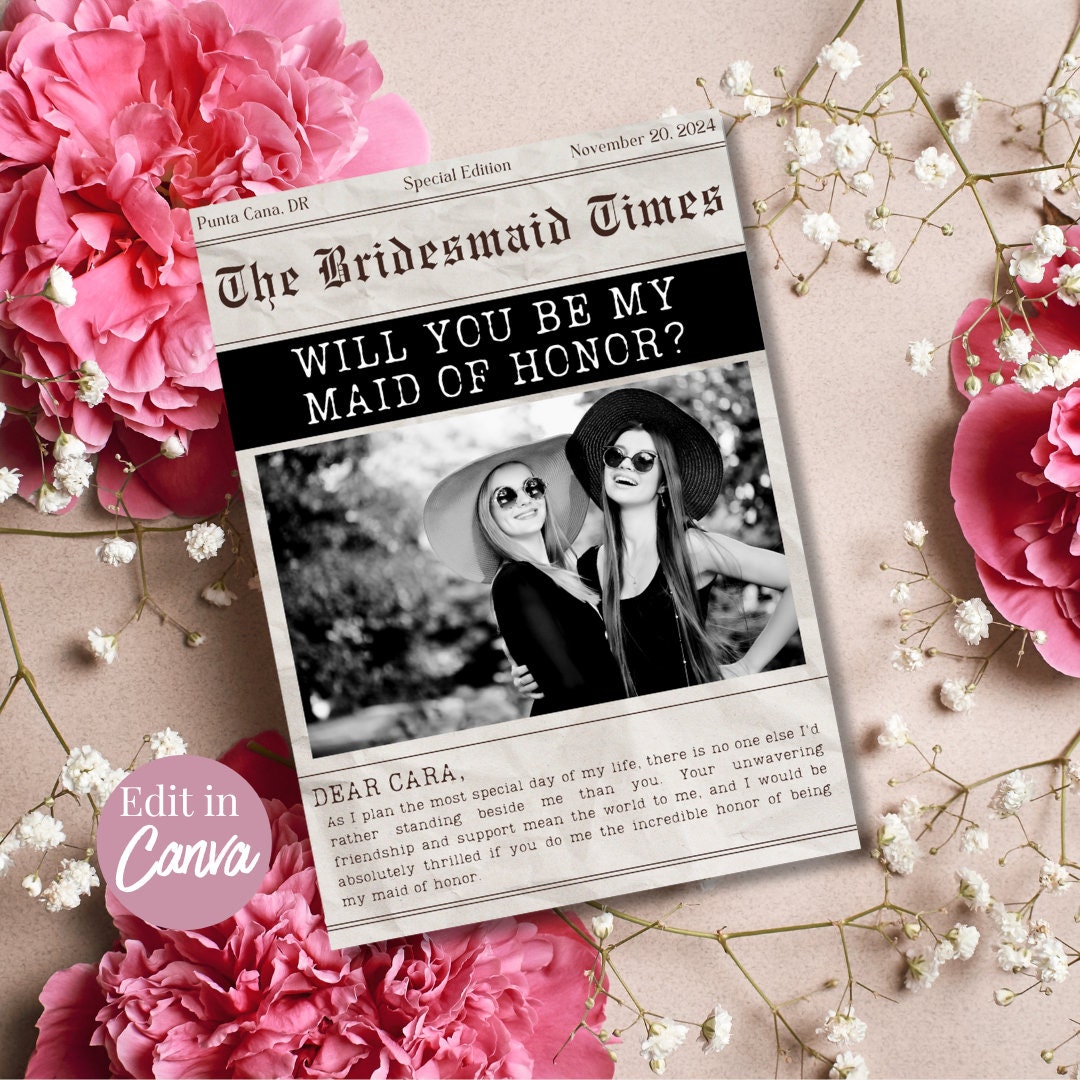 Maid of Honor Newspaper Proposal Templatemaid of Honor - Etsy