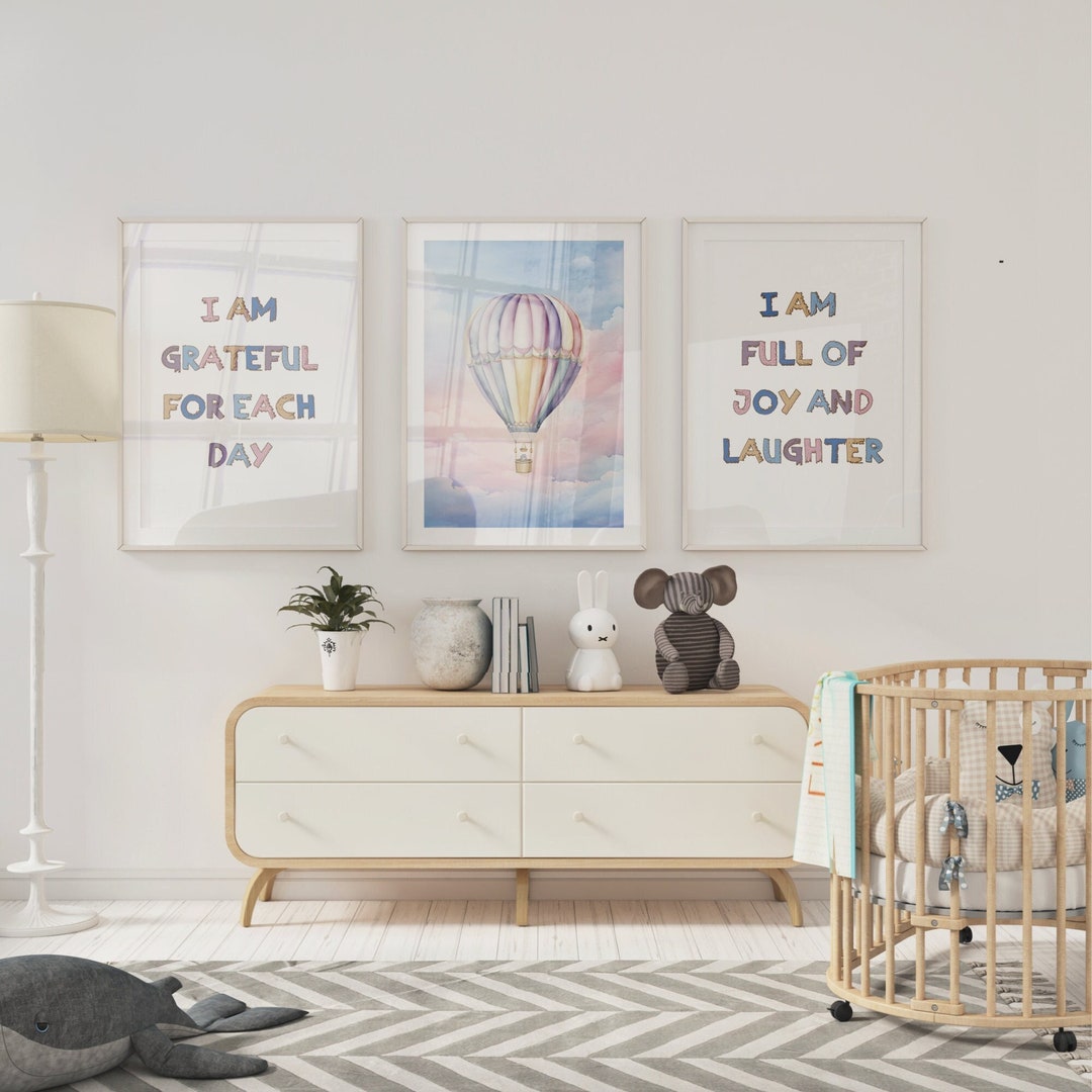 Affirmations Nursery Print, Hot Air Balloon Kids Room Poster, Digital ...