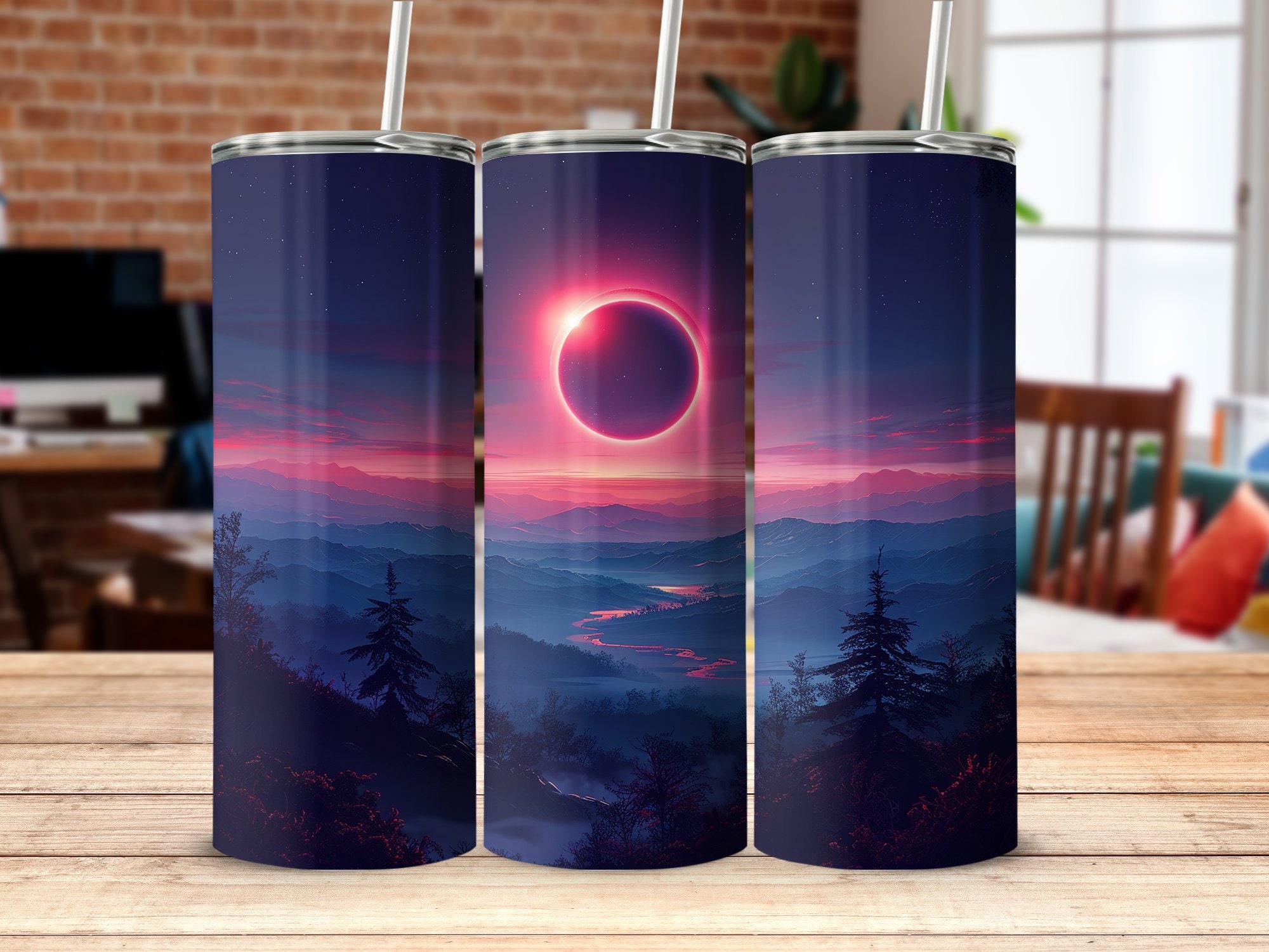 Solar Eclipse Tumbler, Aesthetic Night Sky Travel Mug, Starry Mountain ...