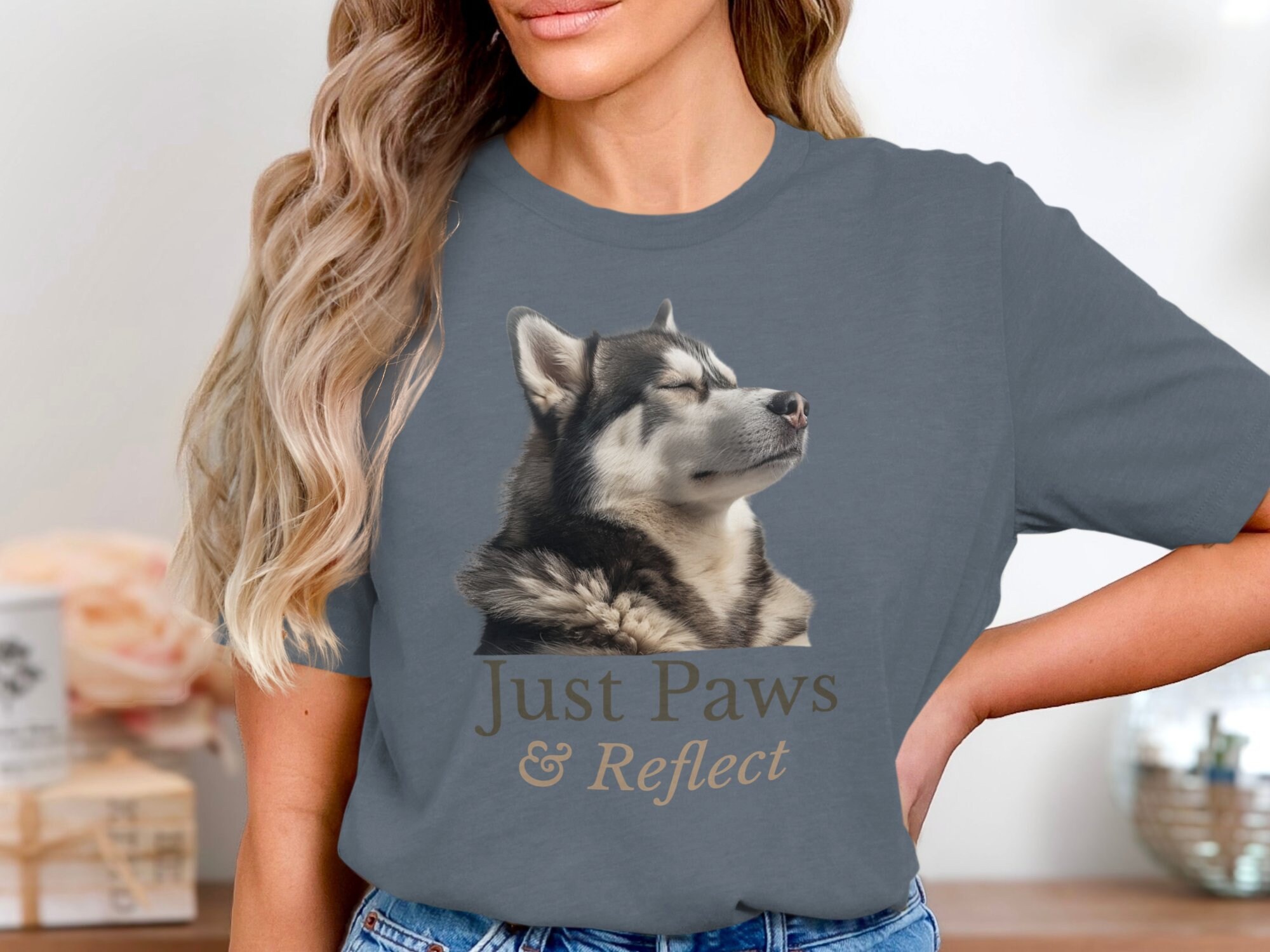 Just Paws and Reflect Husky T-shirt, Cute Dog Lover Tee, Relaxing Husky ...
