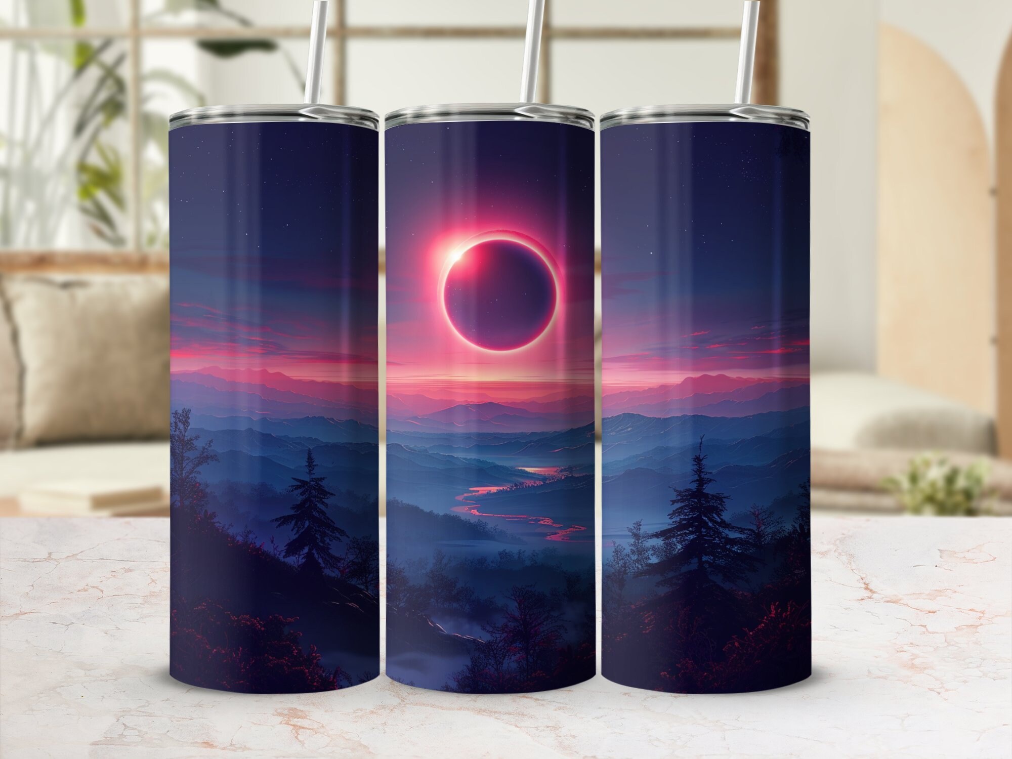 Solar Eclipse Tumbler, Aesthetic Night Sky Travel Mug, Starry Mountain ...