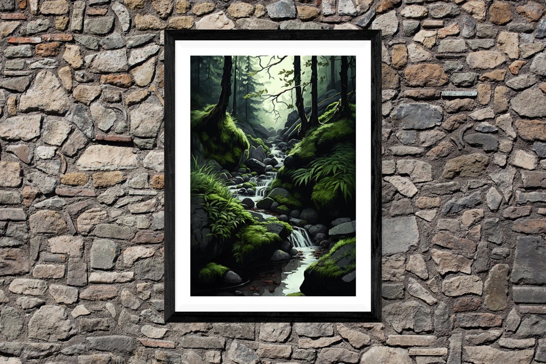 Moss-covered Rocks and Trees With Lovely Brook Running Through It Art ...