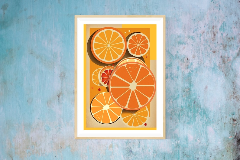 Oranges 1960's Inspired Mod Art Print - Vintage Style Fruit Prints for ...