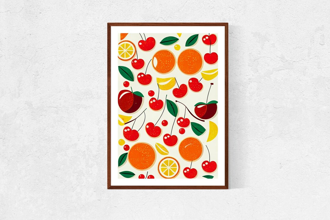 Assorted Fruits 1960's Inspired Mod Art Print - Vintage Style Fruit ...