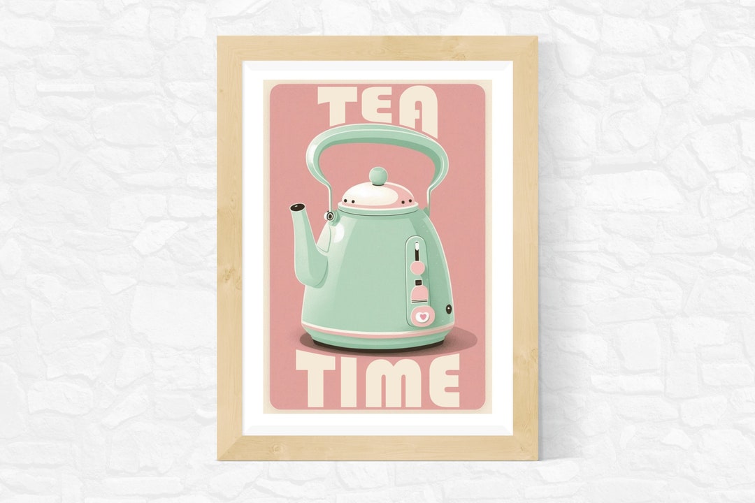 Tea Time Kettle 1960's Mod Art Inspired Print - Vintage Style Classic ...