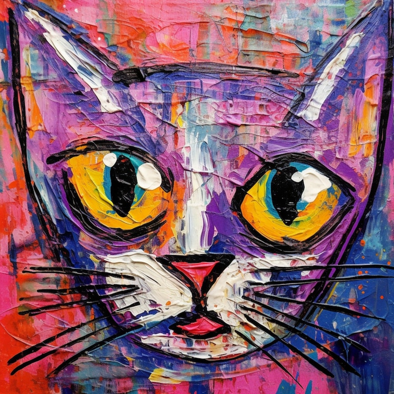 Neo Expressionism Cat PNG JPG and SVG Digital Files - Etsy