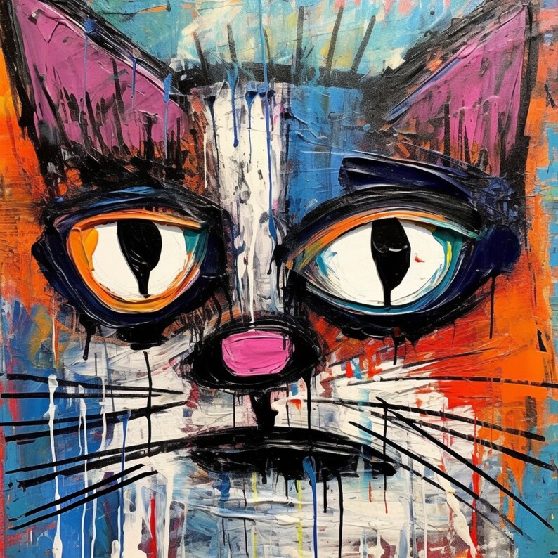 Neo Expressionism Cat PNG JPG and SVG Digital Files - Etsy