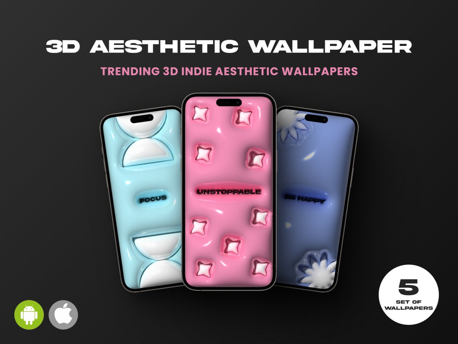 Buy 3D Wallpaper, iPhone Wallpaper Bundle, Lock Screen Wallpaper, Cute ...