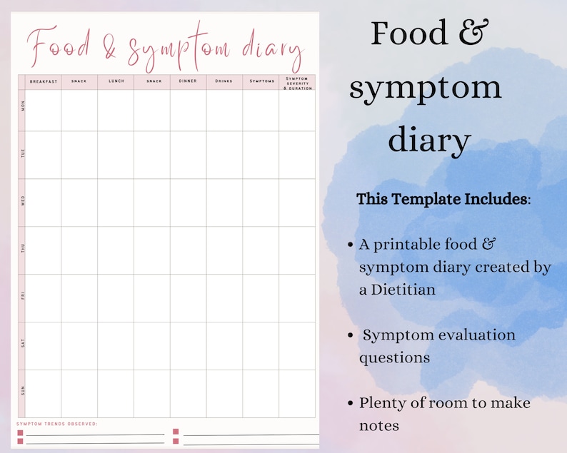 DIETITIAN CREATED Food and Symptom Diary - Etsy