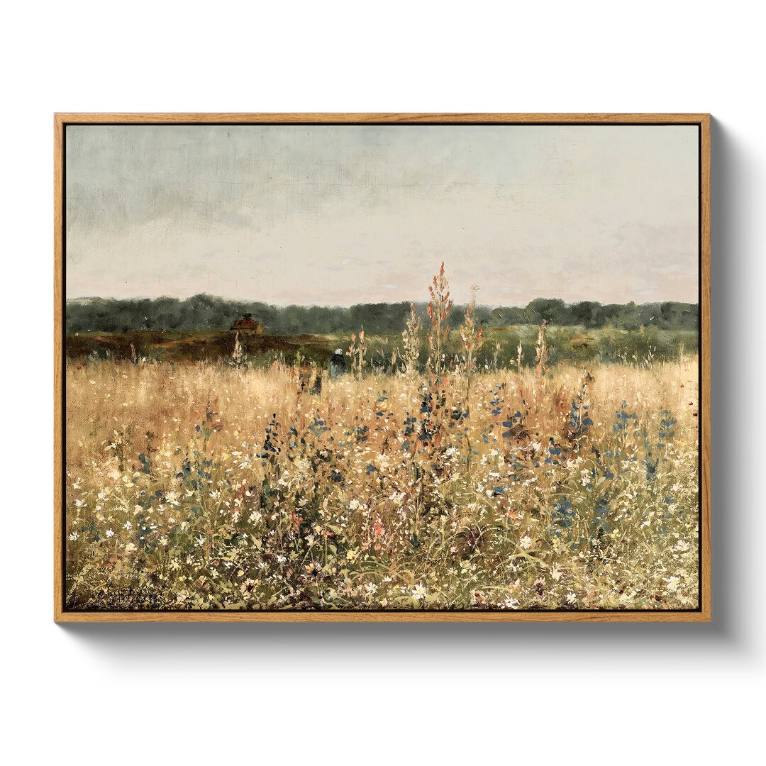 Bluebubble Framed Canvas Vintage Wall Art Home Decor, Wild Floral Field Landscape Painting Wall ...
