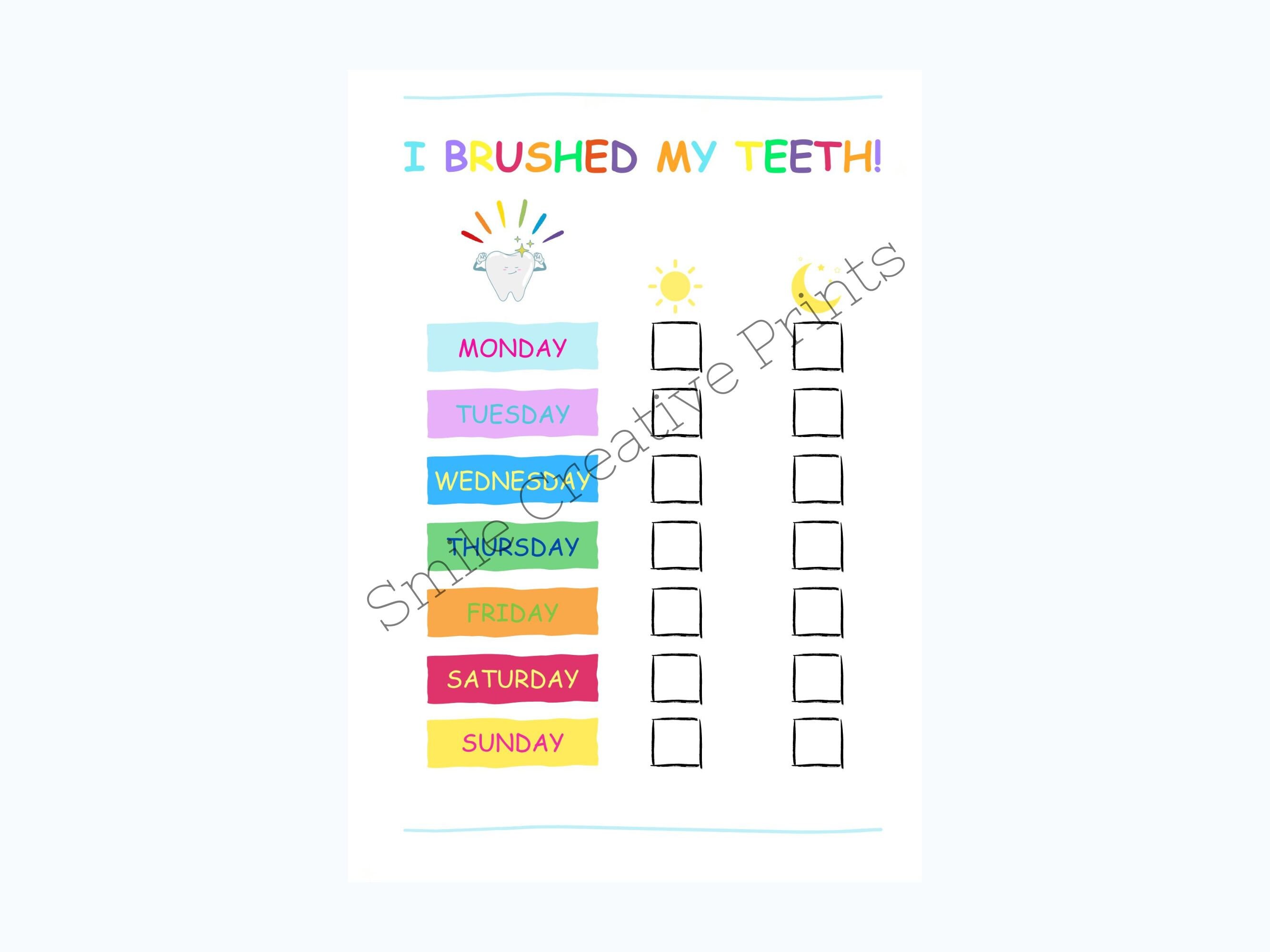 Weekly Kids/toddler Printable Toothbrush Chart INSTANT DOWNLOAD - Etsy