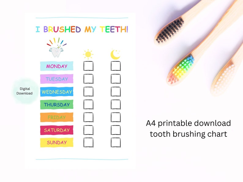 Weekly Kids/toddler Printable Toothbrush Chart INSTANT DOWNLOAD - Etsy