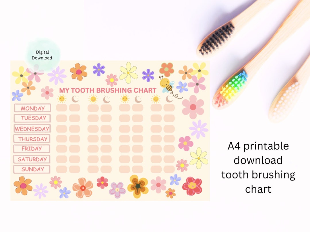 Monthly Kids/toddler Printable Tooth Brushing Chart Flower Theme ...