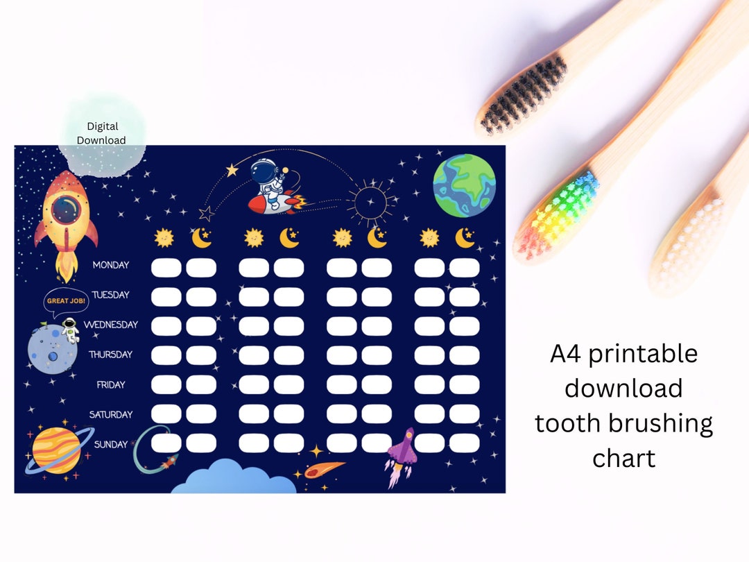 Monthly Kids/toddler Printable Toothbrushing Chart Space Theme INSTANT ...