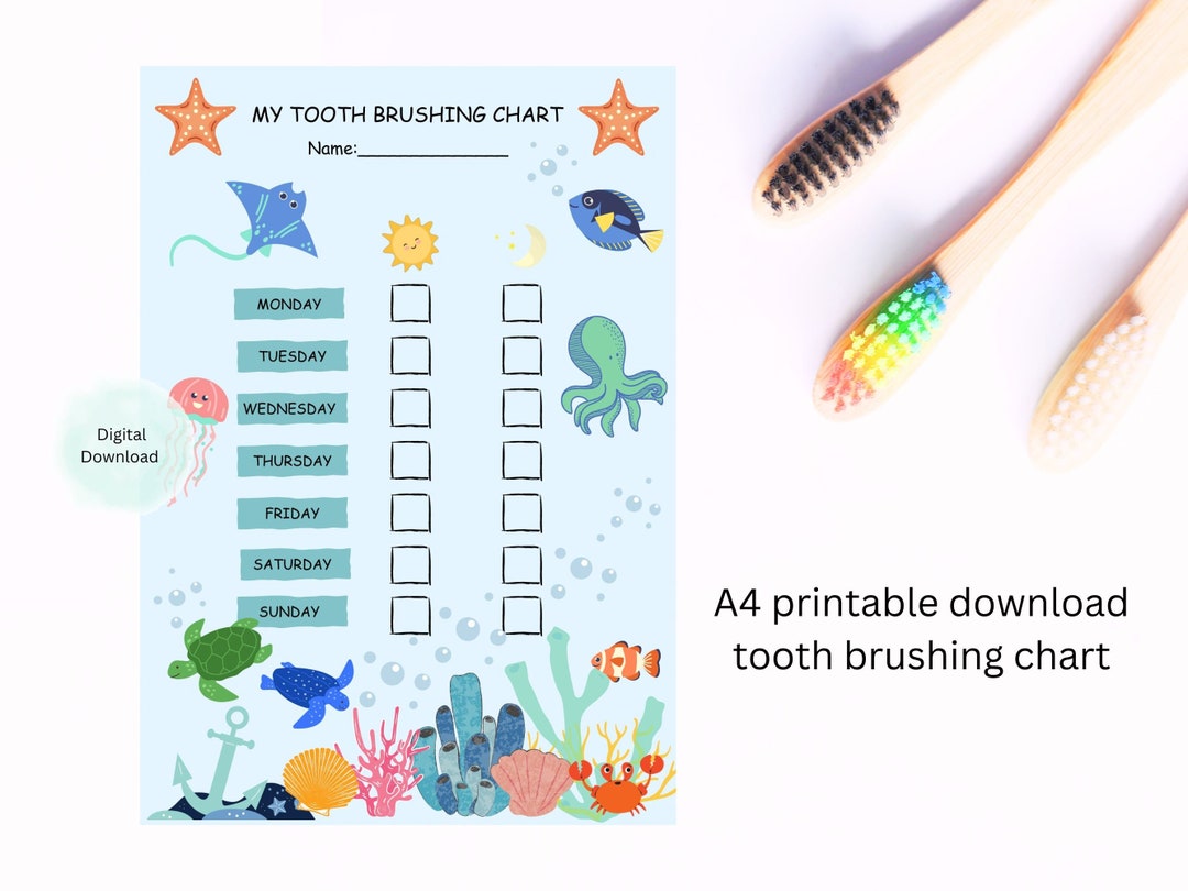 Weekly Kids/toddler Toothbrushing Chart Sea Theme INSTANT DOWNLOAD - Etsy