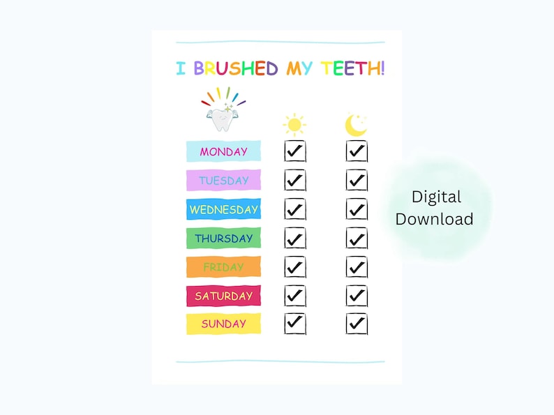Weekly Kids/toddler Printable Toothbrush Chart INSTANT DOWNLOAD - Etsy