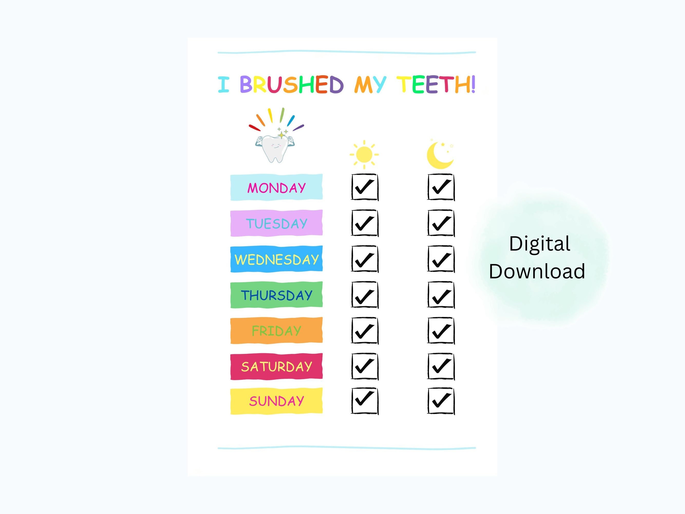 Weekly Kids/toddler Printable Toothbrush Chart INSTANT DOWNLOAD - Etsy