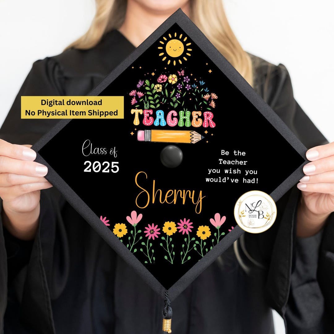Personalized Teacher Grad Cap, Teacher Cap Toppers, Graduation Cap ...