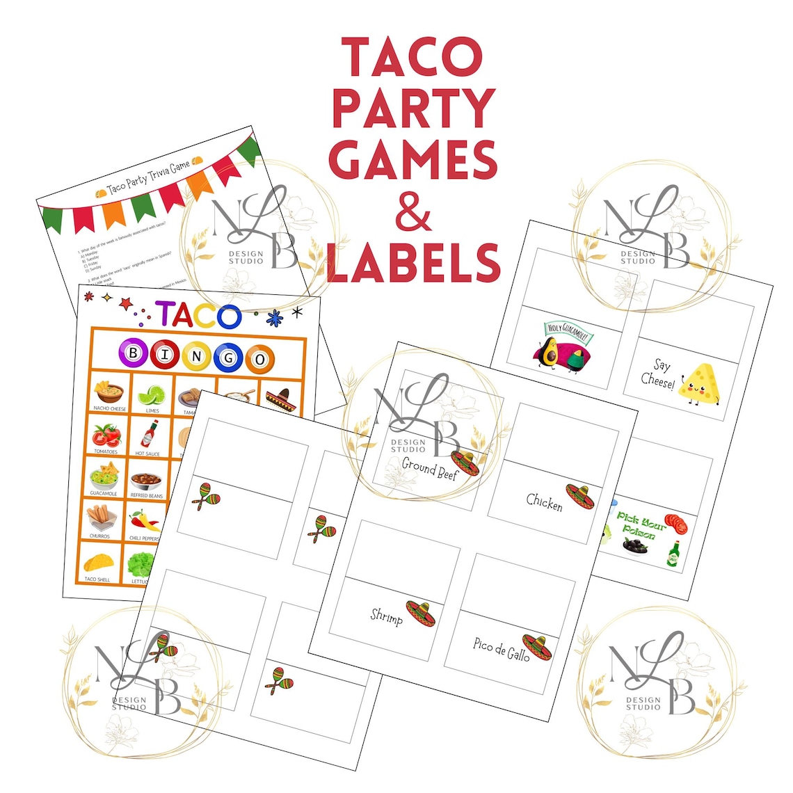 Taco Party Printables, Taco Party Bundle, Taco Party Games, Taco Bar ...