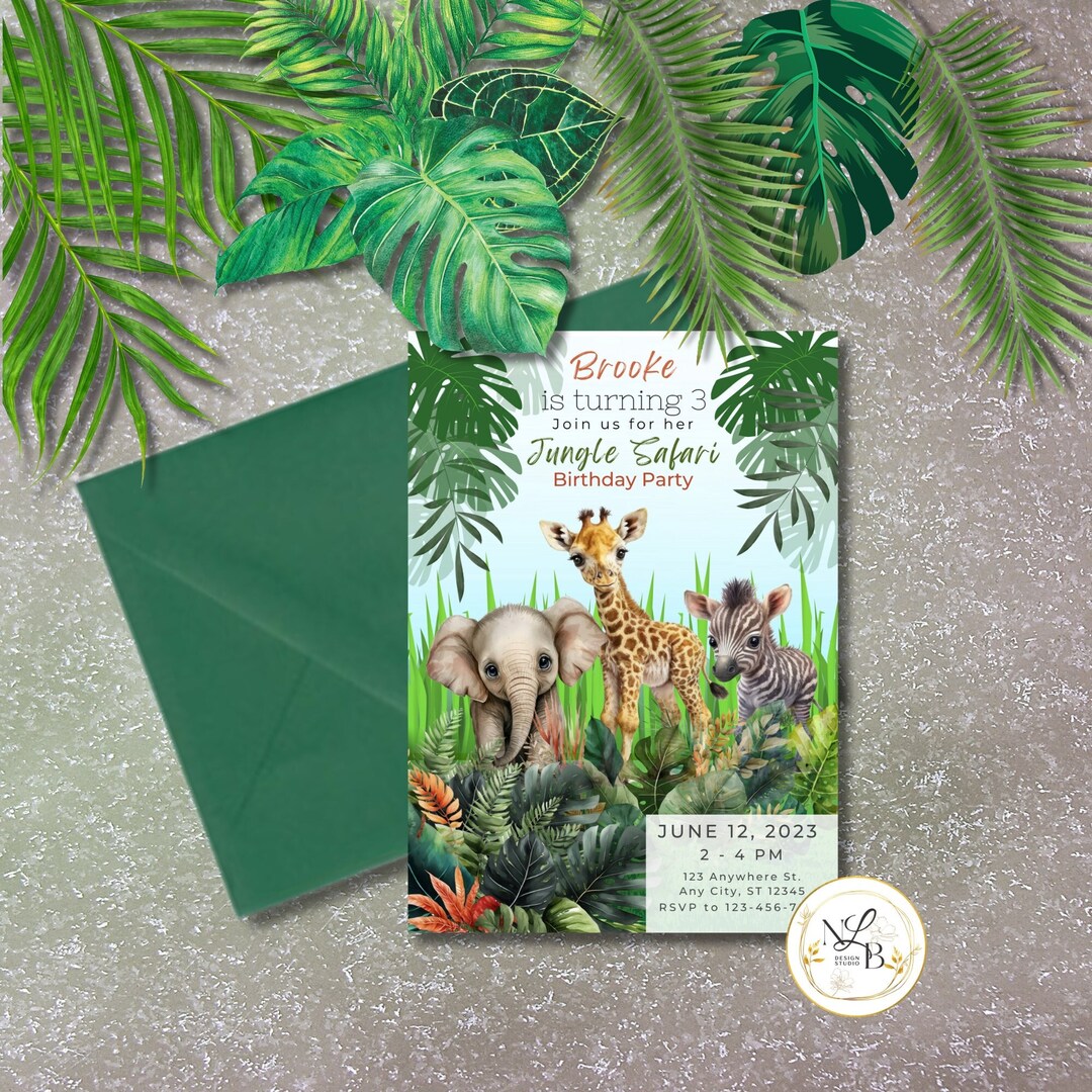 Jungle Safari Party, Birthday Invitation, Kids Party Invite - Etsy