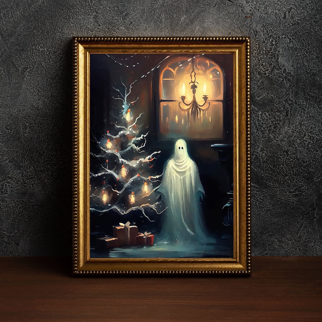 Ghost Celebrating Christmas Poster, Sheeted Ghost Art Print, Cute Ghost ...