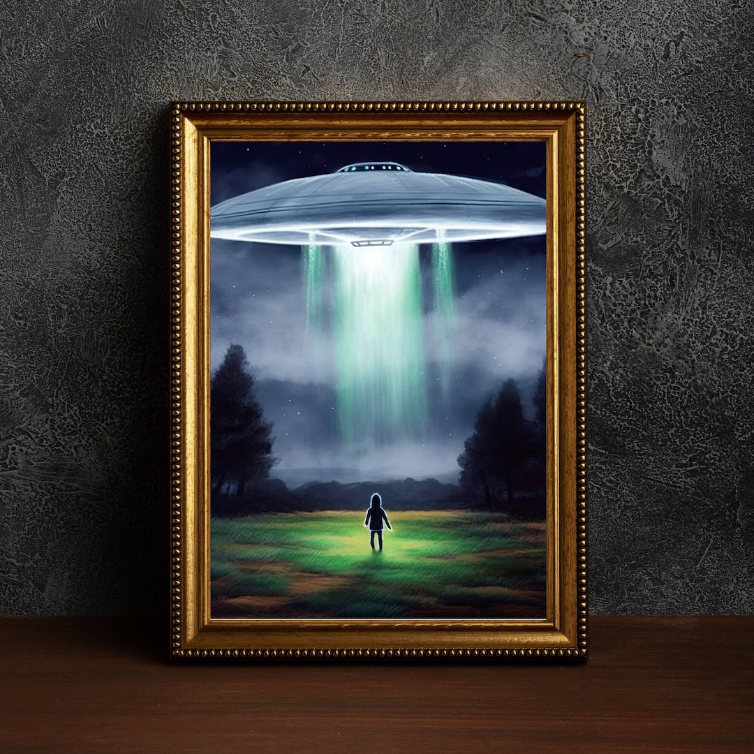 Ufo and Kid Poster, UFO Printable, Sheeted Alien Art Print, Abandoned ...