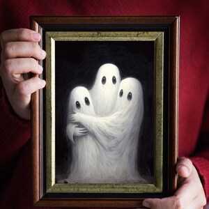 Ghost Hug Poster, Sheeted Ghost Art Print, Cute Little Ghost Face ...
