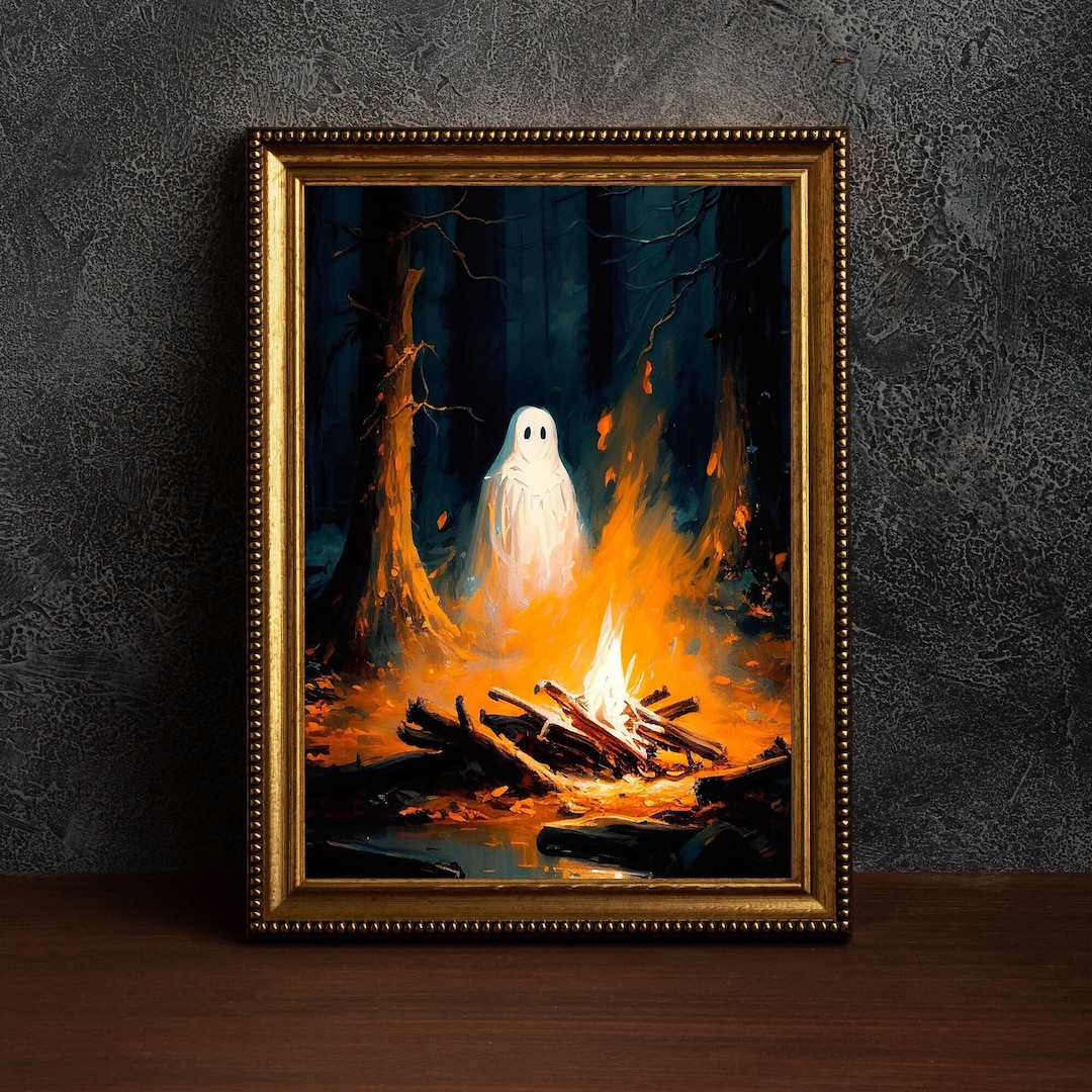 Camping Ghost Poster, Sheeted Ghost Art Print, Cute Little Ghost Face Spooky Gothic Printable ...