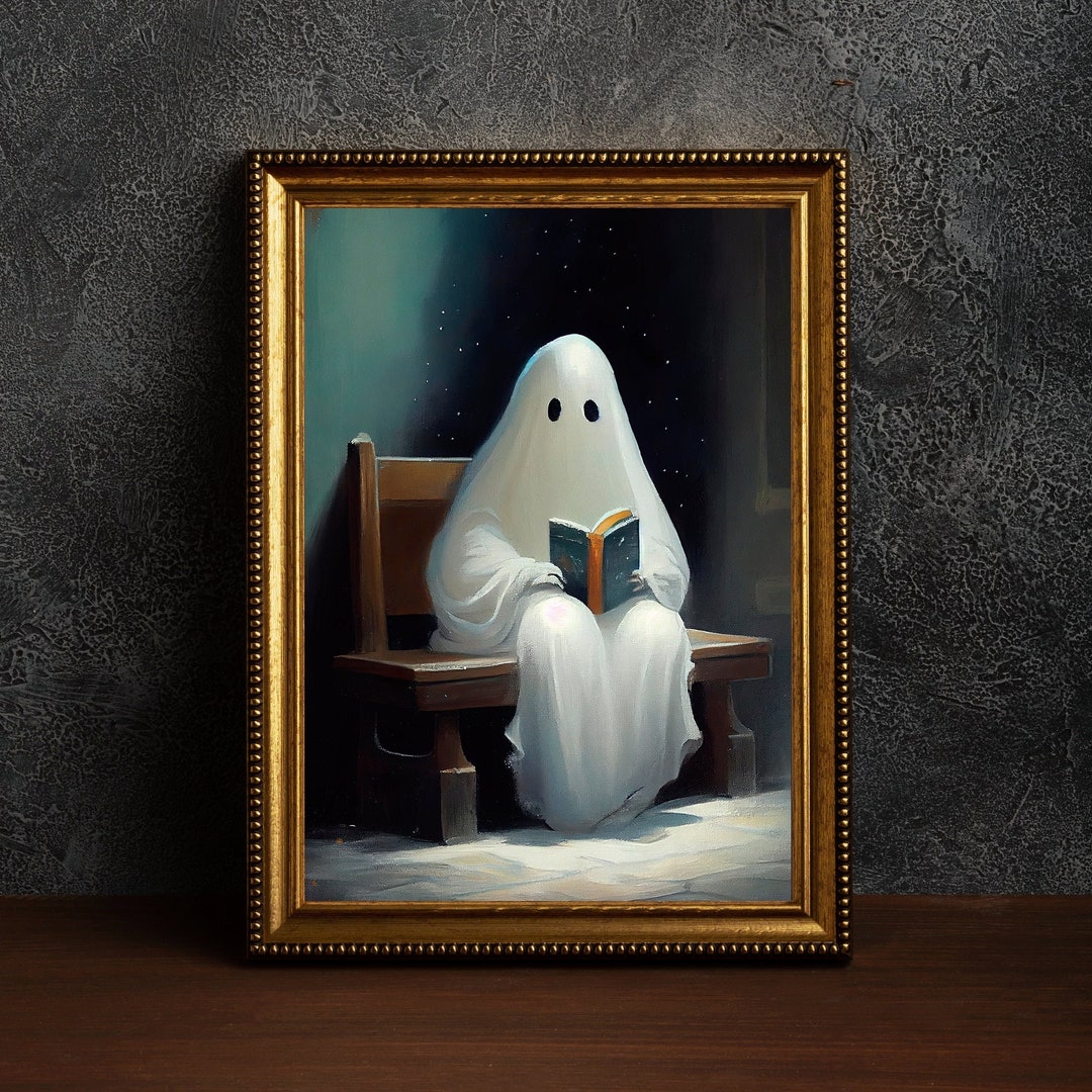 Ghost Sitting Poster, Sheeted Ghost Art Print, Cute Little Ghost Face ...