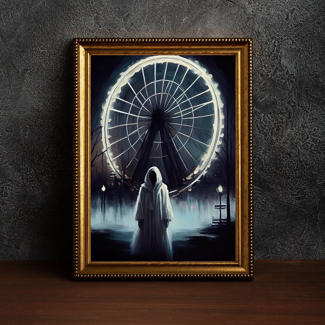 Ghost and Ferris Wheel Poster, Sheeted Ghost Art Print, Gothic Little ...