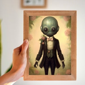 Cute Alien Poster, Sheeted Alien Art Print, Cute Little Alien Face ...