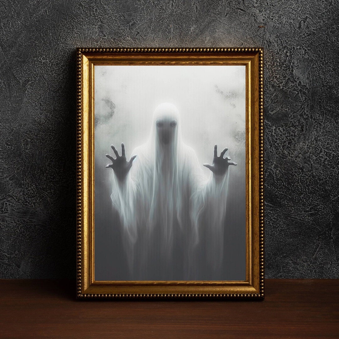 Hidden Ghost Poster, Sheeted Ghost Art Print, Cute Little Ghost Face ...