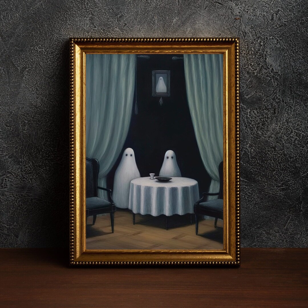 Ghost Family Poster, Sheeted Ghost Art Print, Cute Little Ghost Face ...