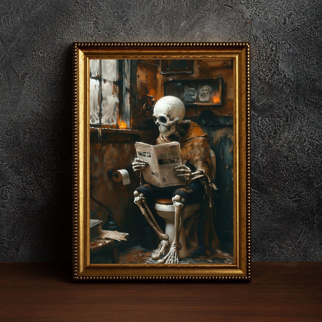 Skull Reading Newspaper Poster, Skull Art Print, Skull Gothic Printable ...