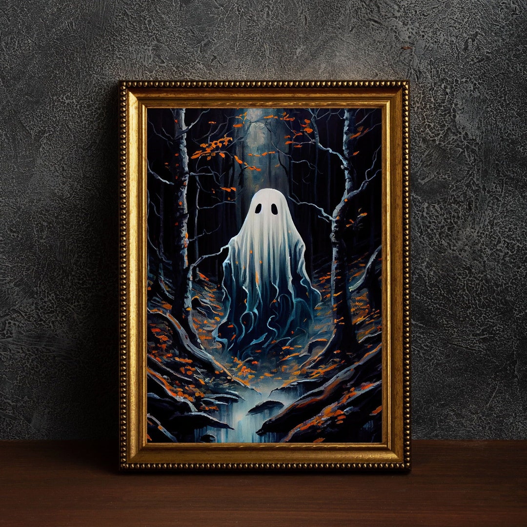 Ghost in the Forest Poster, Sheeted Ghost Art Print, Cute Little Ghost ...