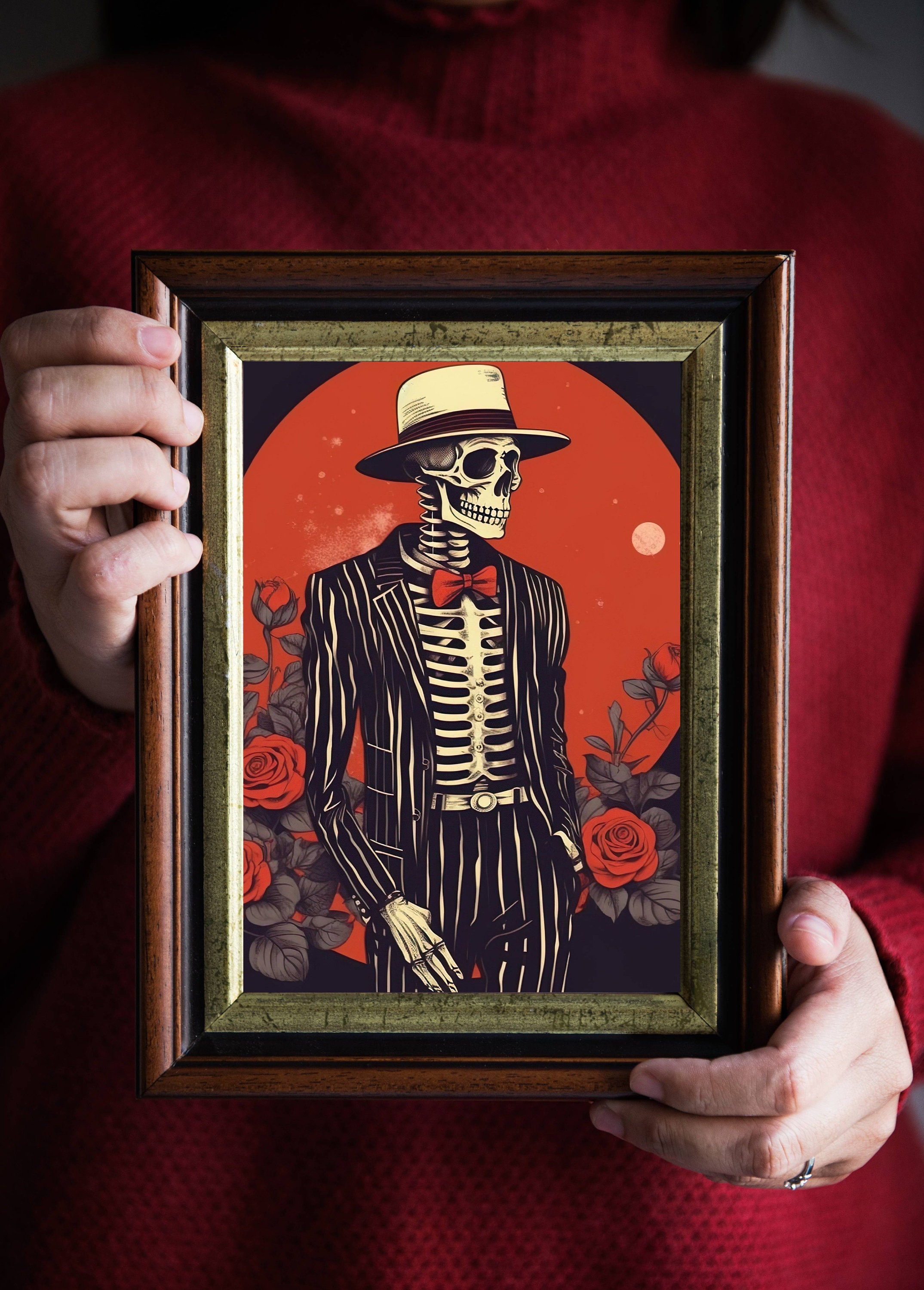 Skull and Roses Poster Sheeted Skull Art Print Skull and - Etsy