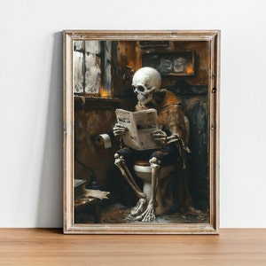 Skull Reading Newspaper Poster, Skull Art Print, Skull Gothic Printable ...