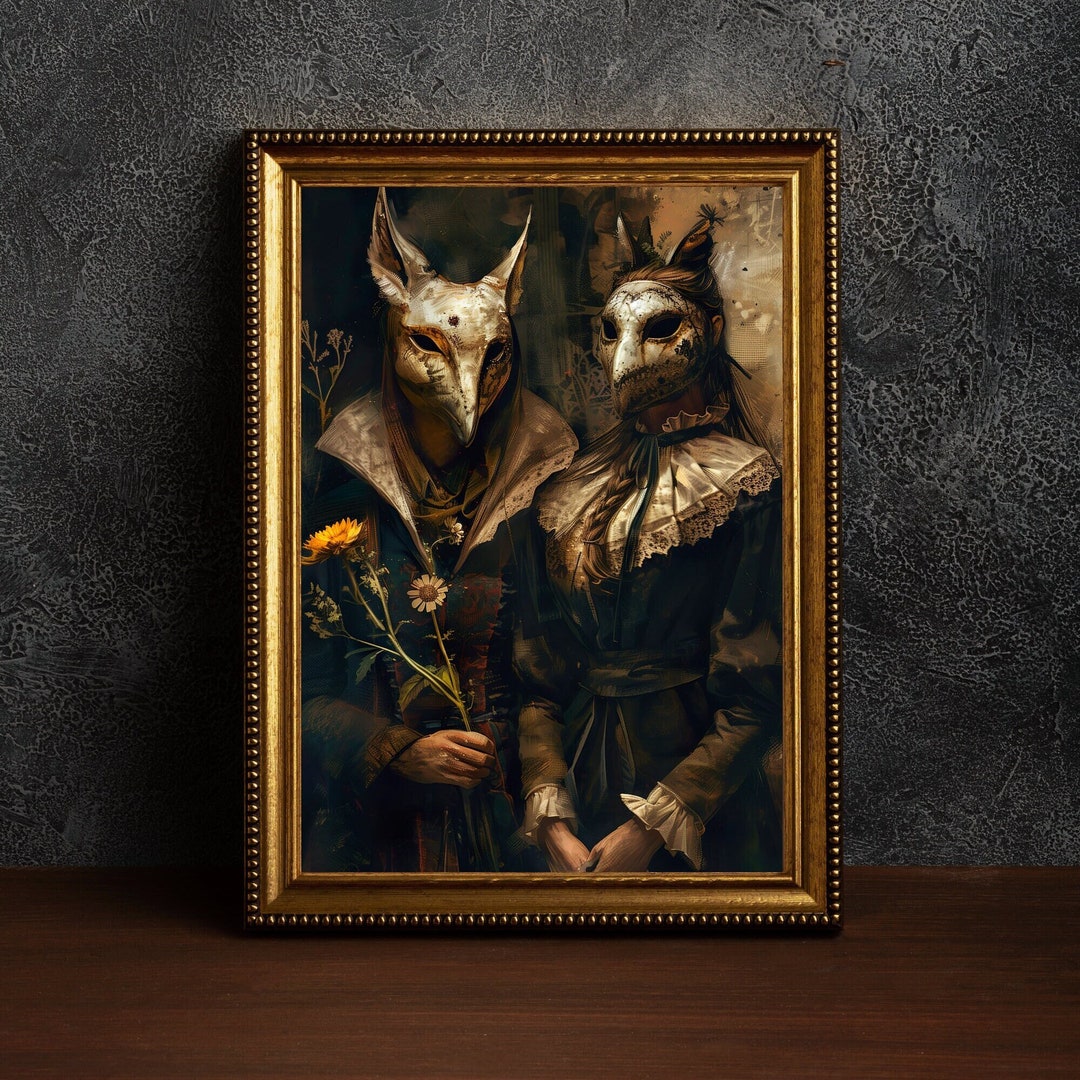 Gothic Couple Poster, Sheeted Gothic Couple Art Print, Gothic Printable ...