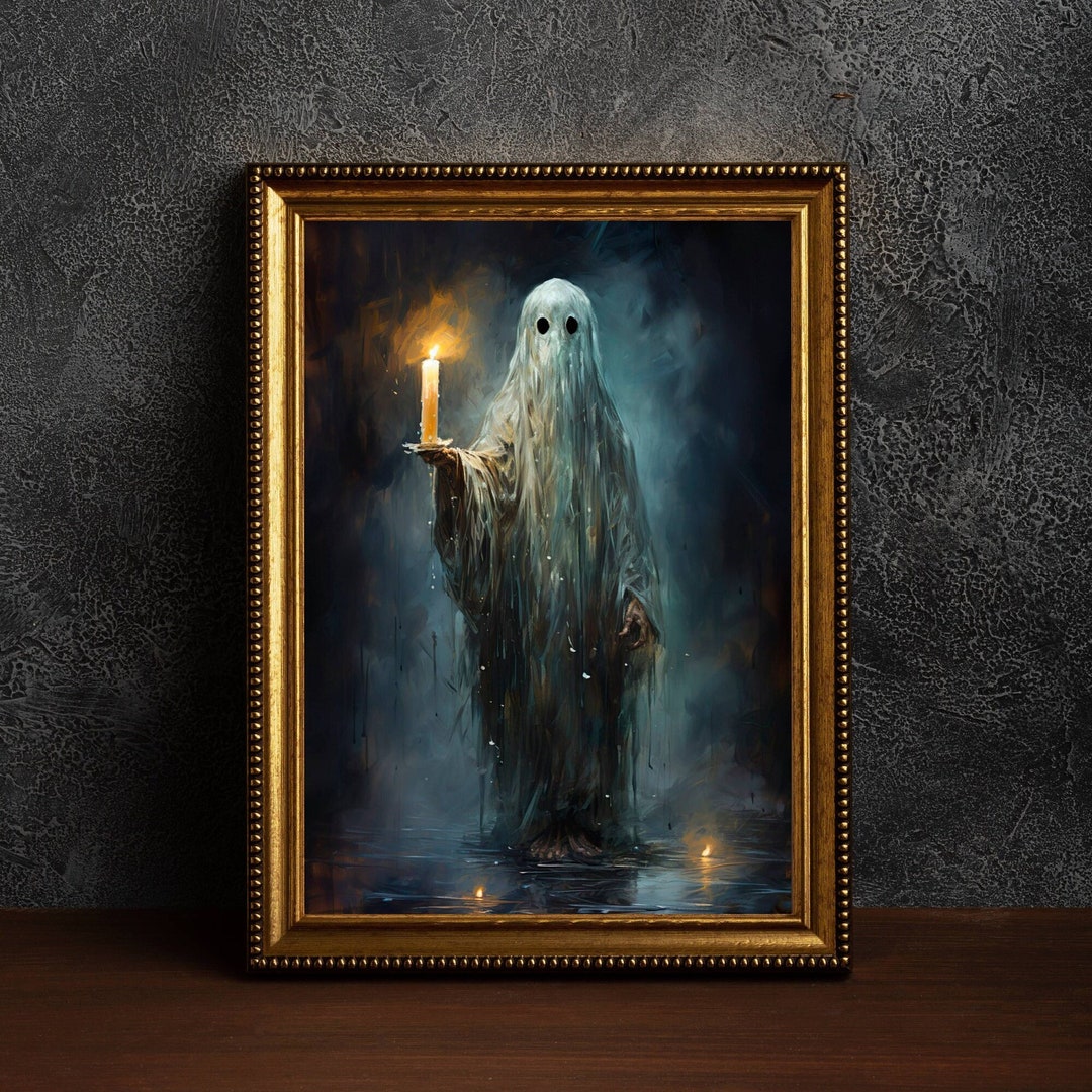 Ghost With Candle Poster, Sheeted Ghost Art Print, Cute Little Ghost ...