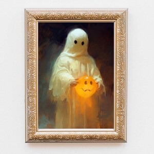 Ghost Holding Balloon Poster, Sheeted Ghost Art Print, Cute Little ...