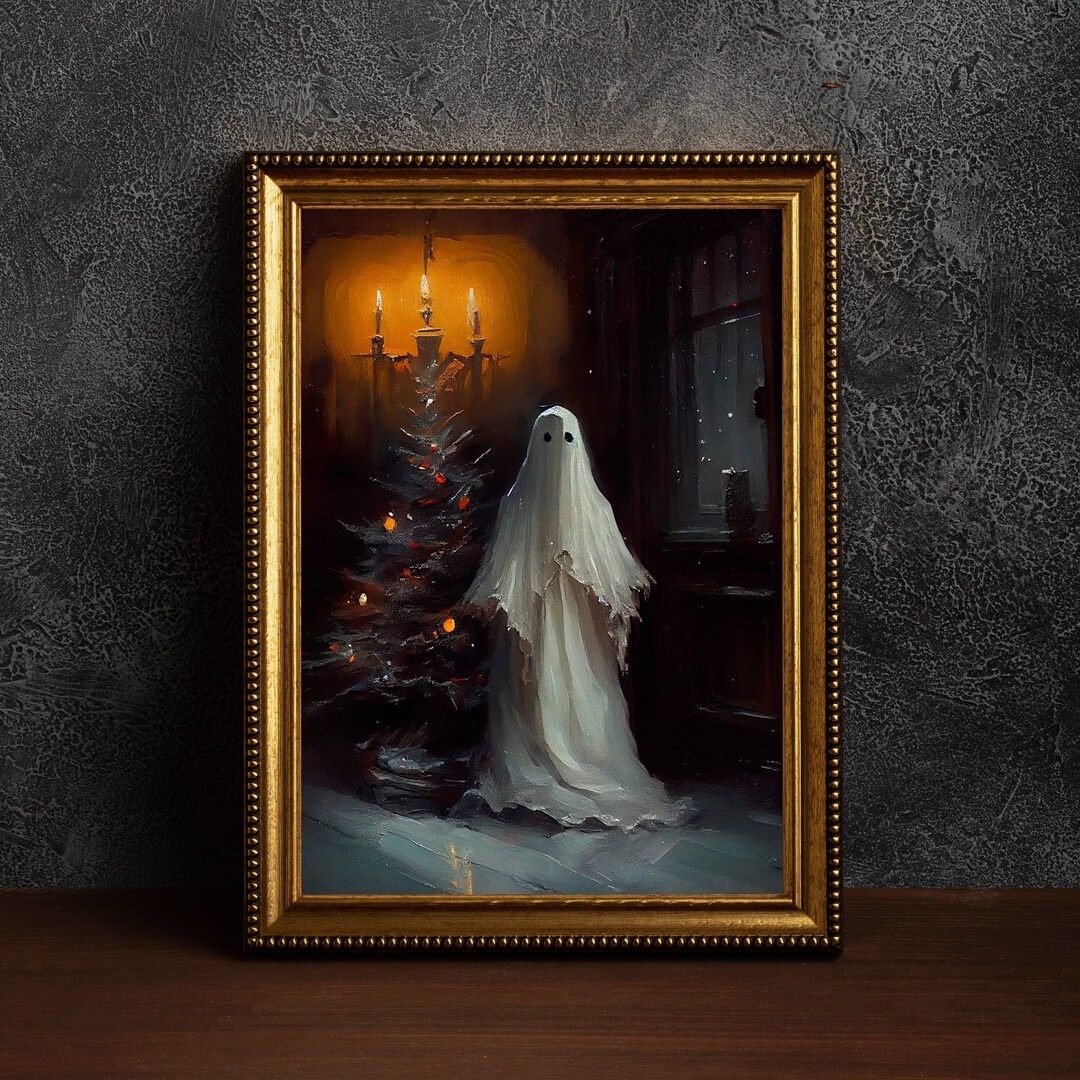 Ghost Celebrating Christmas Poster, Sheeted Ghost Art Print, Cute Ghost ...
