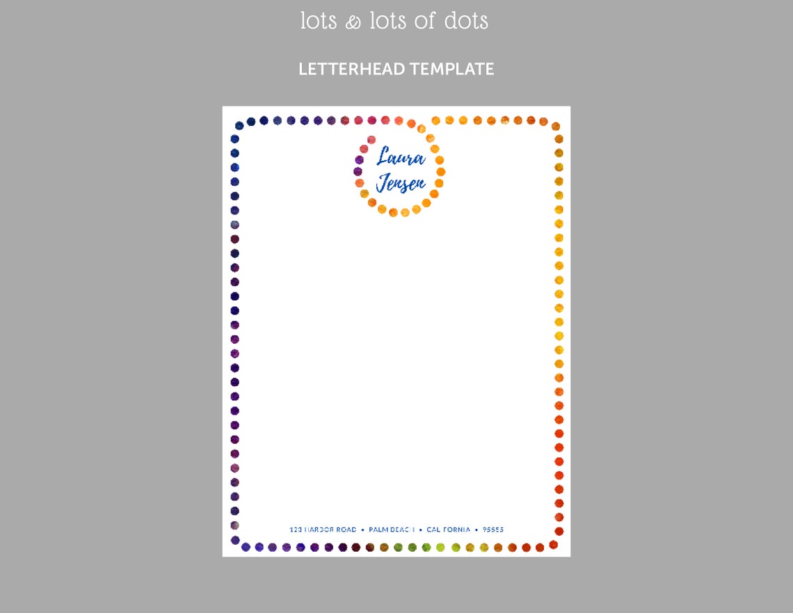 Letterhead Template, Canva Template, Fun Playful Colorful Dots, Spring ...