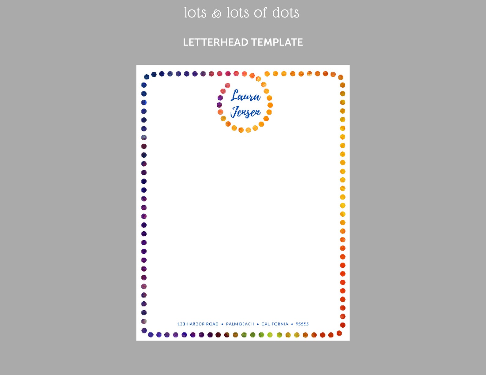 Letterhead Template, Canva Template, Fun Playful Colorful Dots, Spring ...