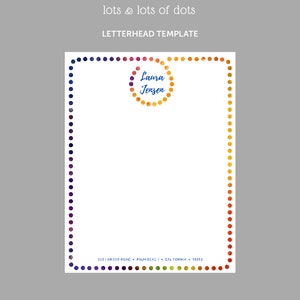 Letterhead Template, Canva Template, Fun Playful Colorful Dots, Spring ...
