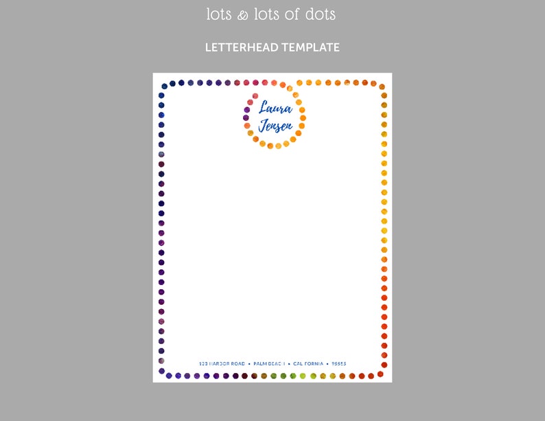 Letterhead Template, Canva Template, Fun Playful Colorful Dots, Spring ...