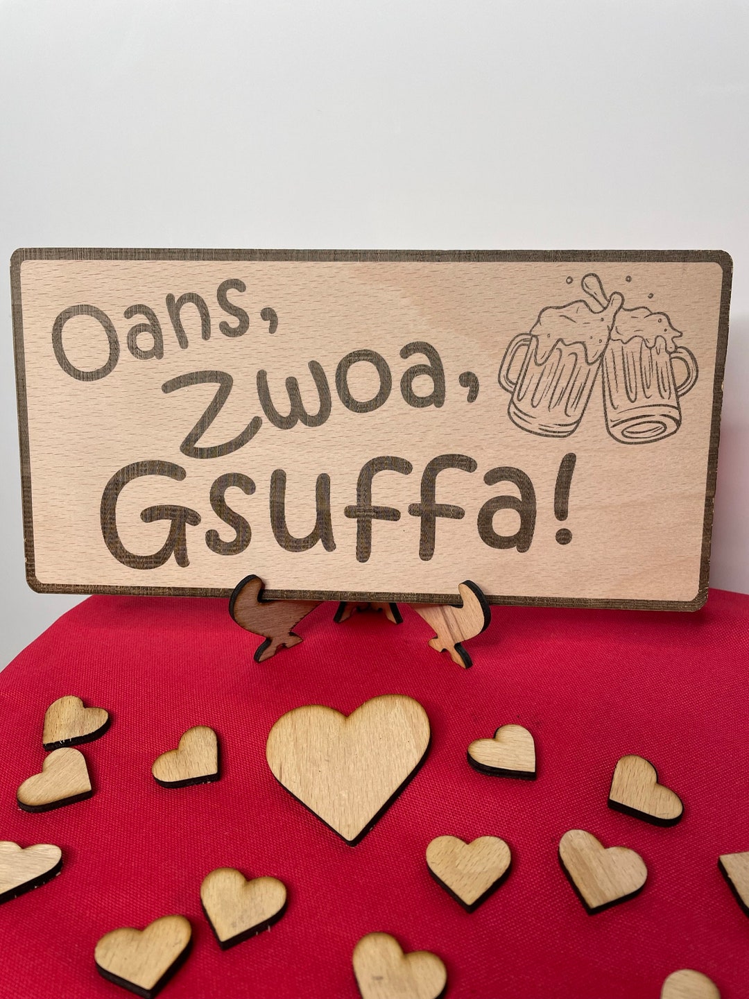 Oans, Zwoa, Gsuffa Funny Bavarian Photo Box Sign Made of Beech Wood ...
